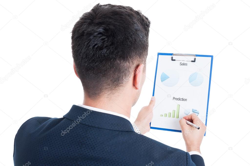 Back view of successful salesman holding clipboard with charts Stock ...