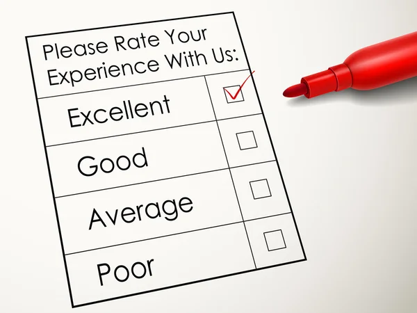 tick placed in excellent check box with red pen - Stock Image - Everypixel