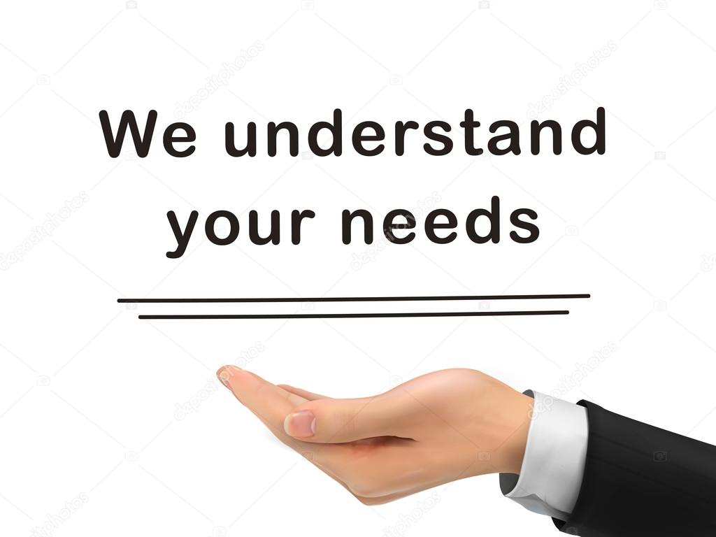 We understand your needs holding by realistic hand Stock Vector Image ...