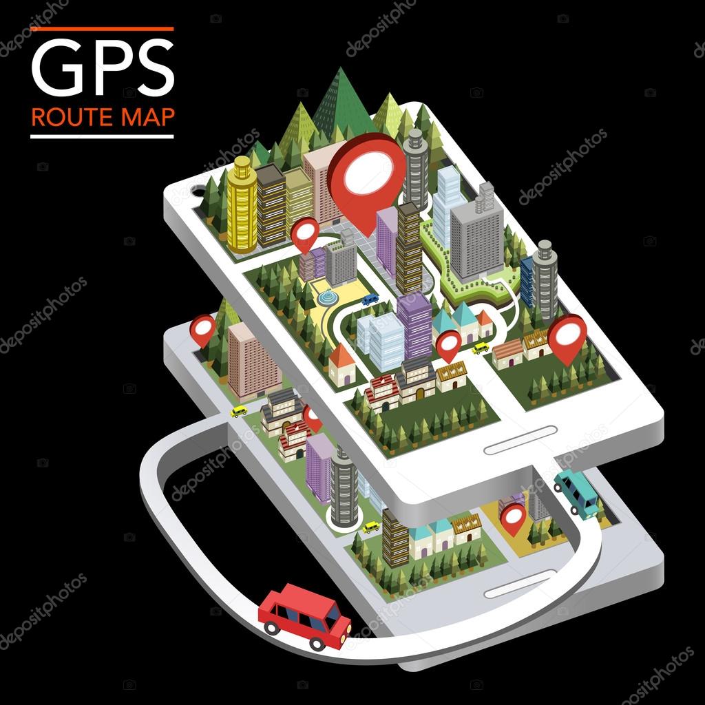 GPS route map flat 3d isometric infographic Stock Vector Image by ...