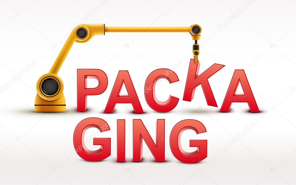 Industrial robotic arm building PACKAGING word Stock Vector Image by ...
