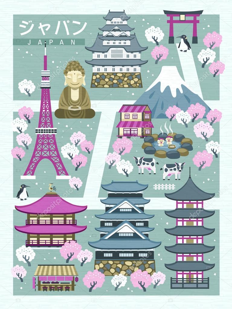 Lovely Japan walking map — Stock Vector © kchungtw #93143560