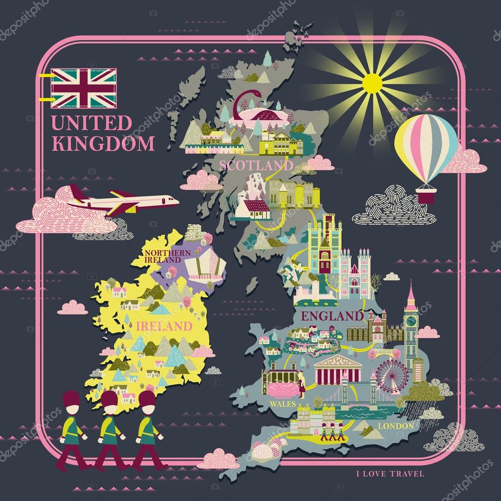 United Kingdom travel map — Stock Vector © kchungtw #99981118