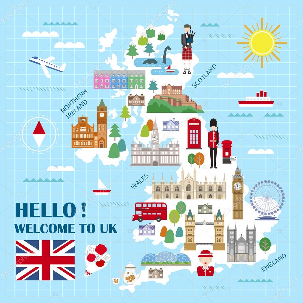 United Kingdom travel map — Stock Vector © kchungtw #99981424