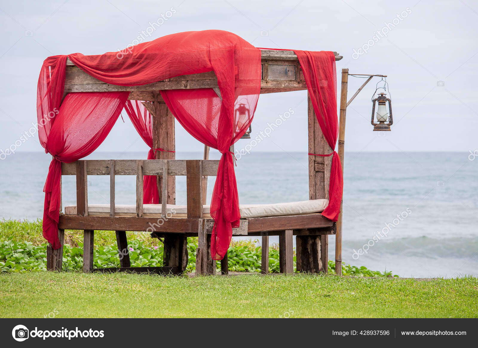 Colorful Arch Gazebo Pavilion Made Wood Red Textile Tropical Beach ...