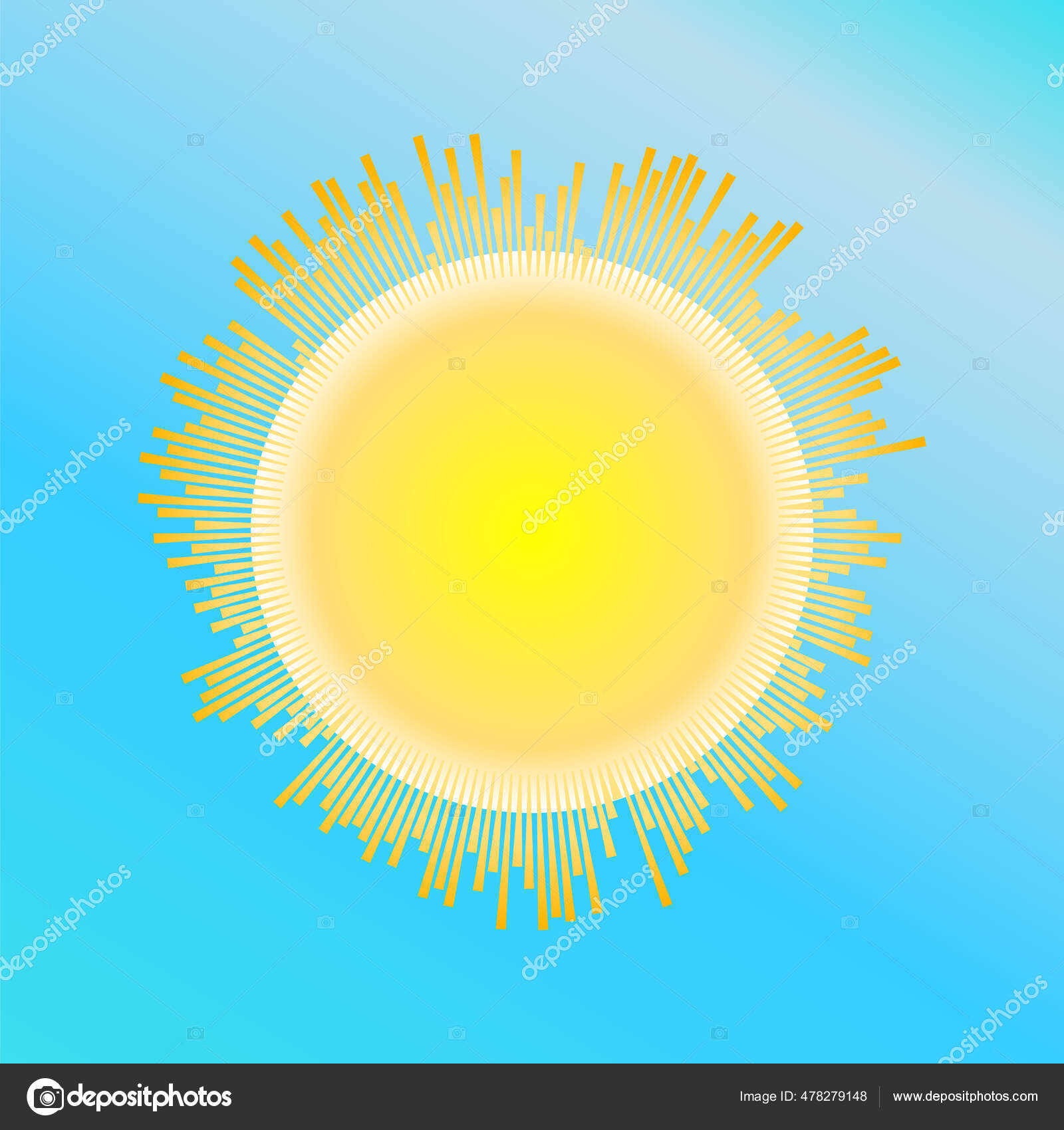 Bright sun with sun rays wave on blue background. Beautiful equalizer ...