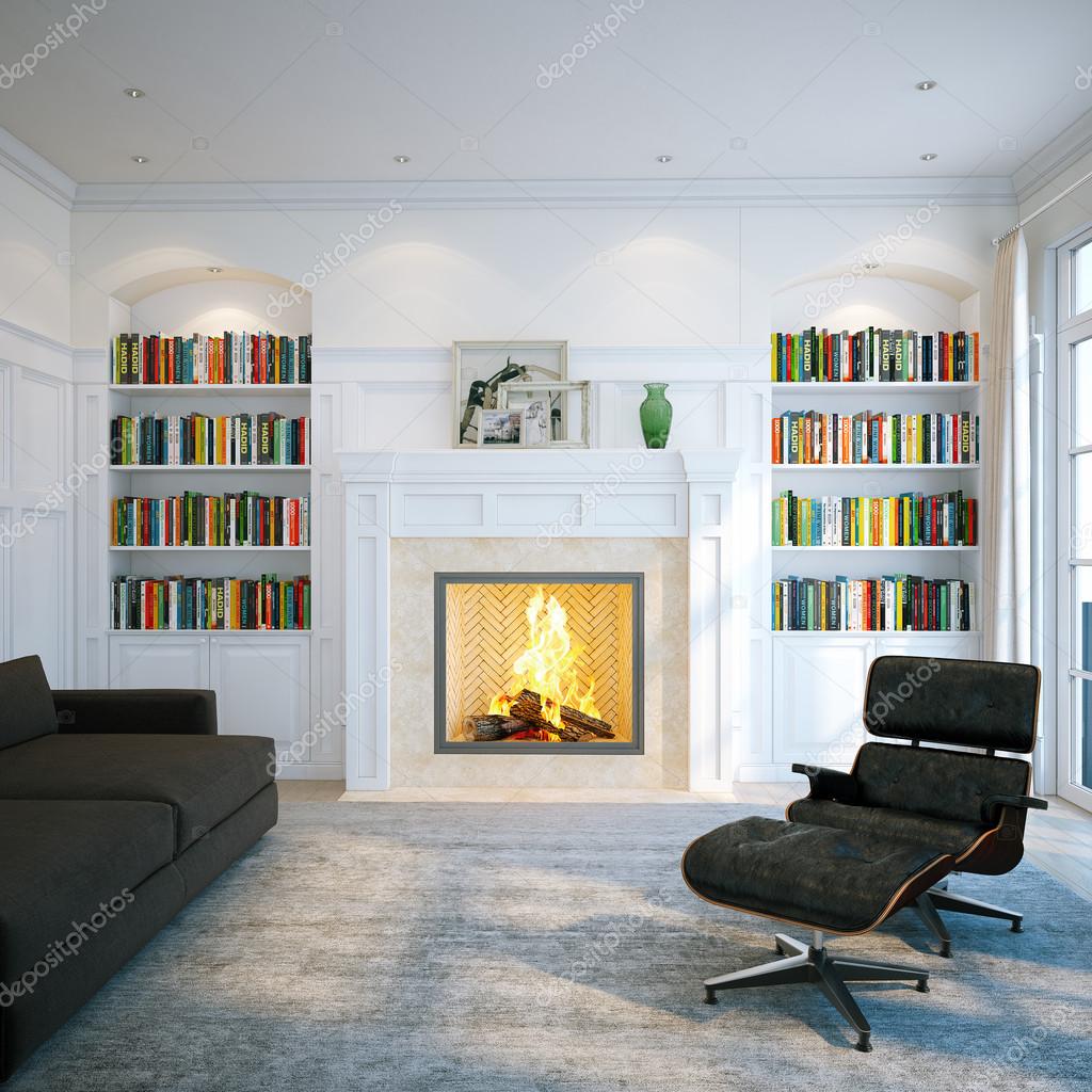Home Library Fireplace