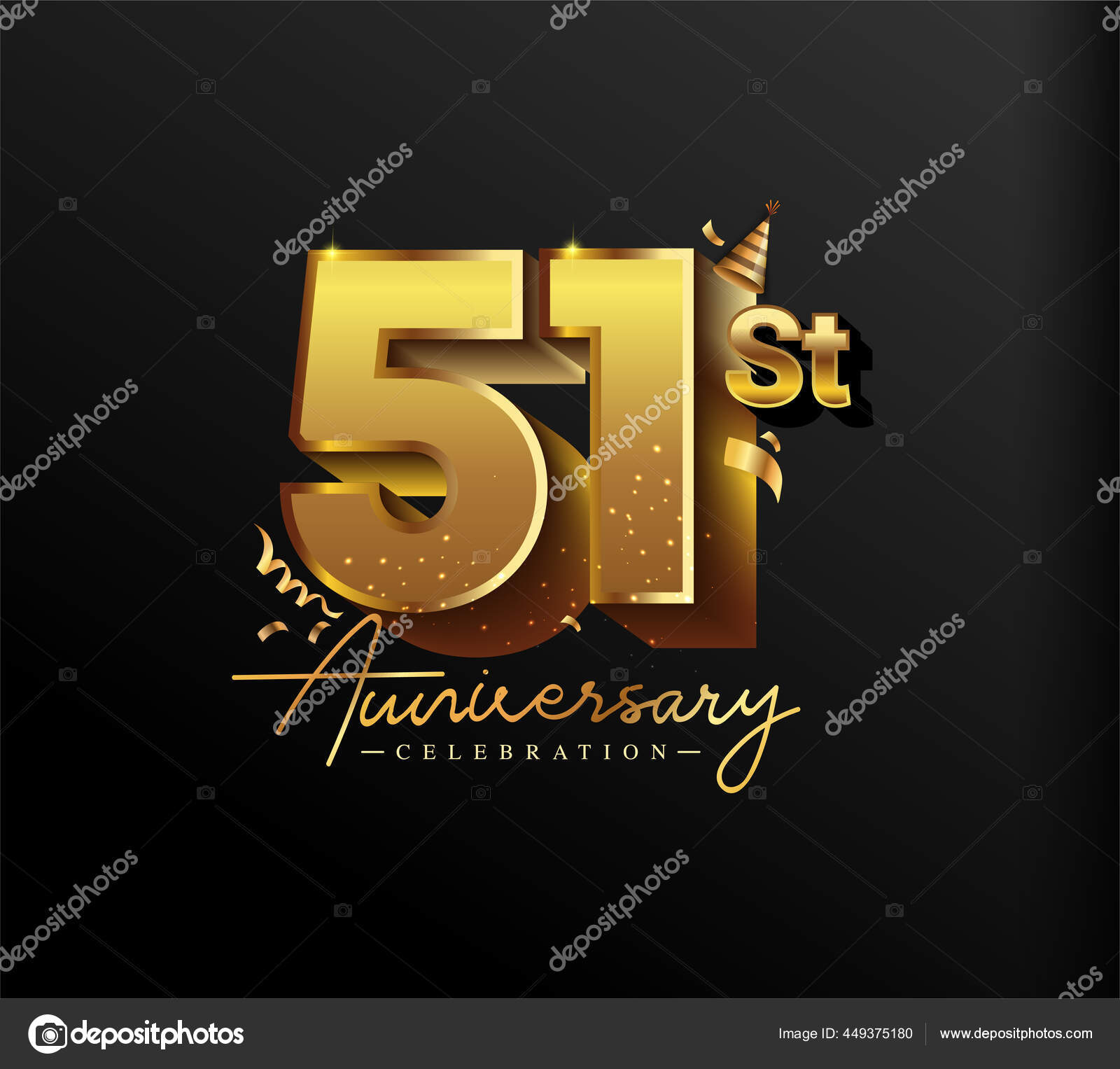 51St Anniversary Logotype Gold Confetti Isolated Black Background ...