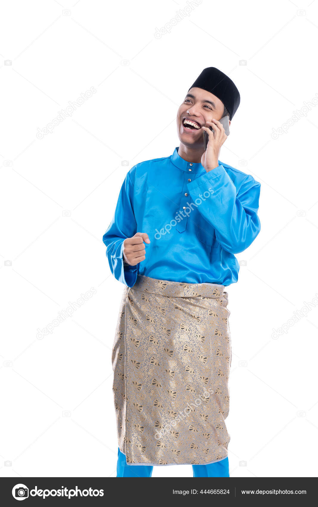 Male muslim talk on his phone over white — Stock Photo © odua #444665824