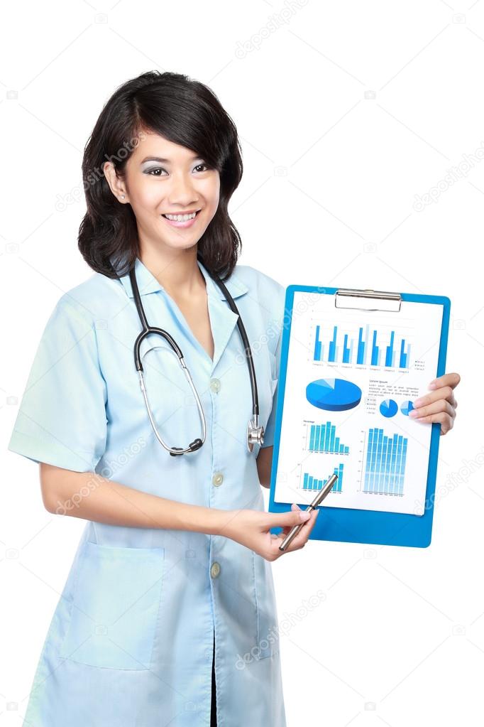 Woman doctor presenting documents Stock Photo by ©odua 59463795
