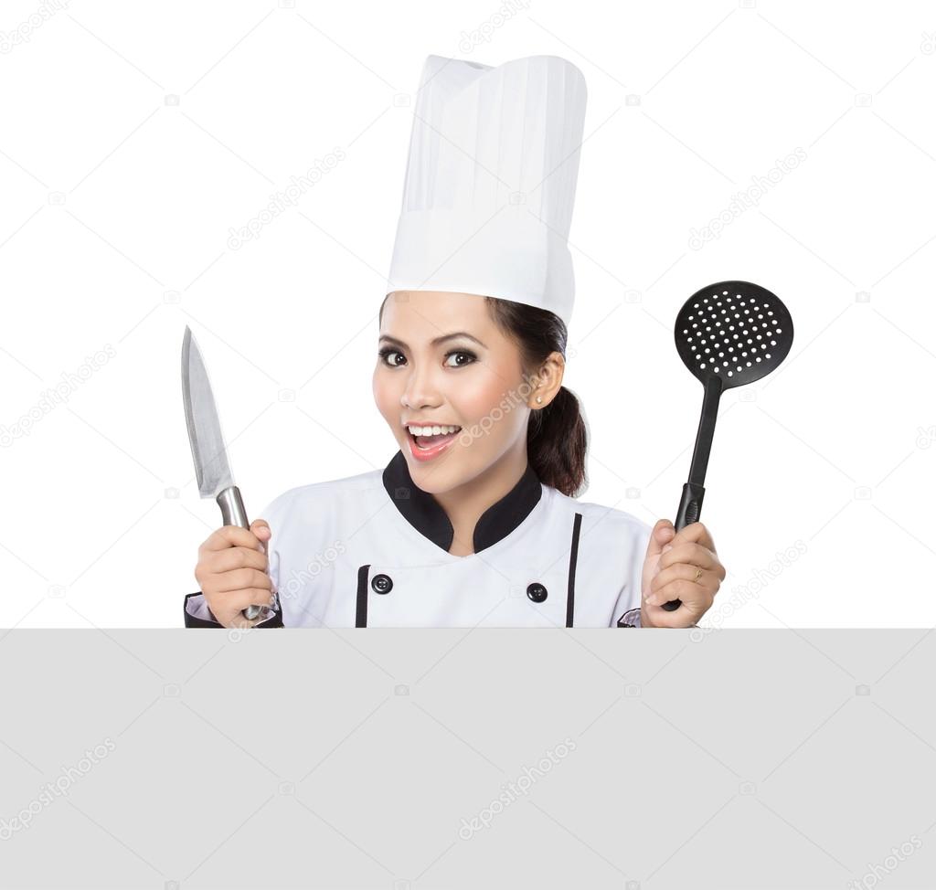 Chef showing blank sign Stock Photo by ©odua 63524715