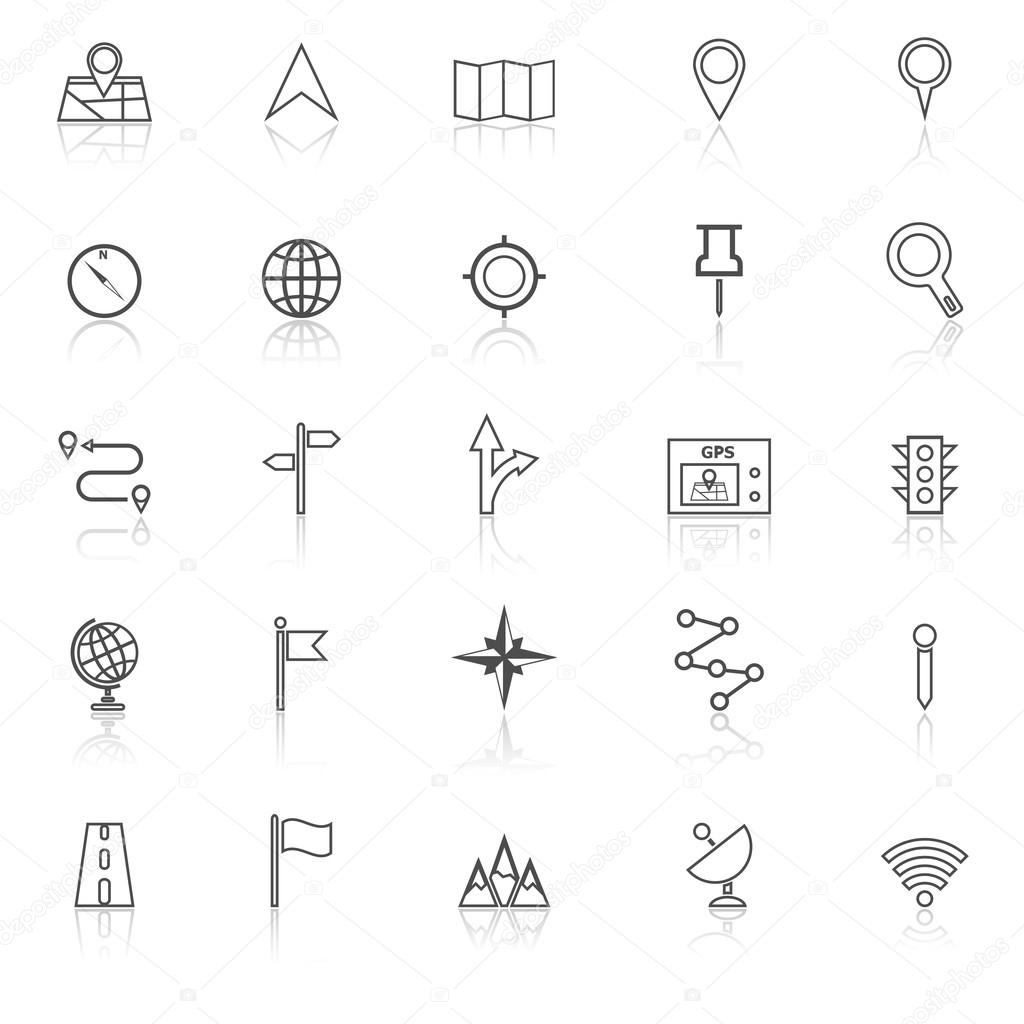 Navigation line icons with reflect on white background Stock Vector ...