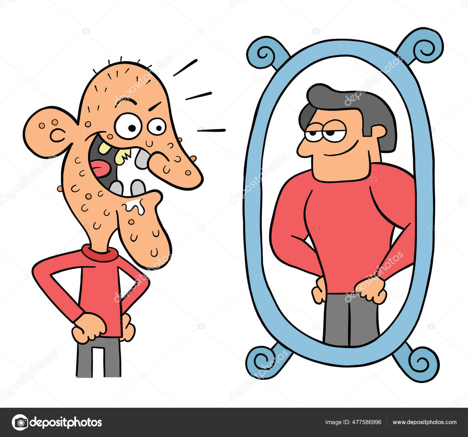 Person Looking In Mirror Cartoon