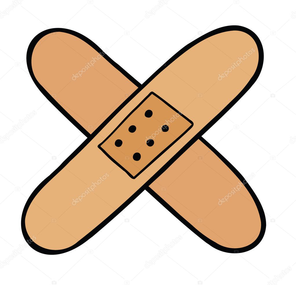 Dibujos animados vector ilustración de dos parches adhesivos cruzados ...