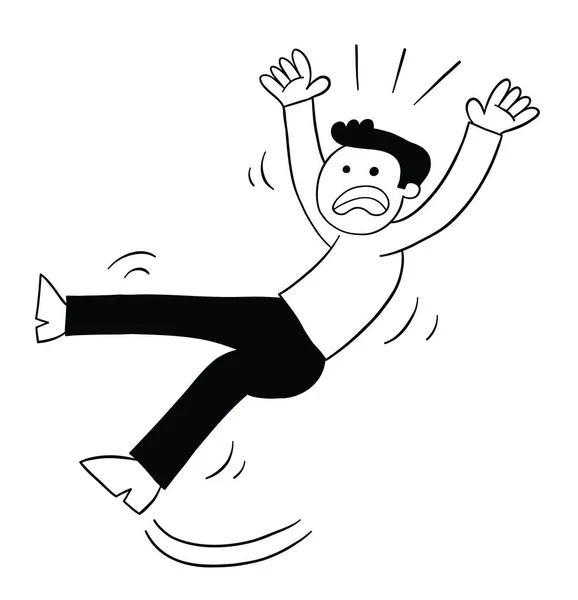 Cartoon Worker Man Falls Height Vector Illustration Black Outlined ...