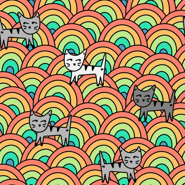 Seamless pattern with cute cats. Animals drawn from spots. Vector Drawn background for children ...