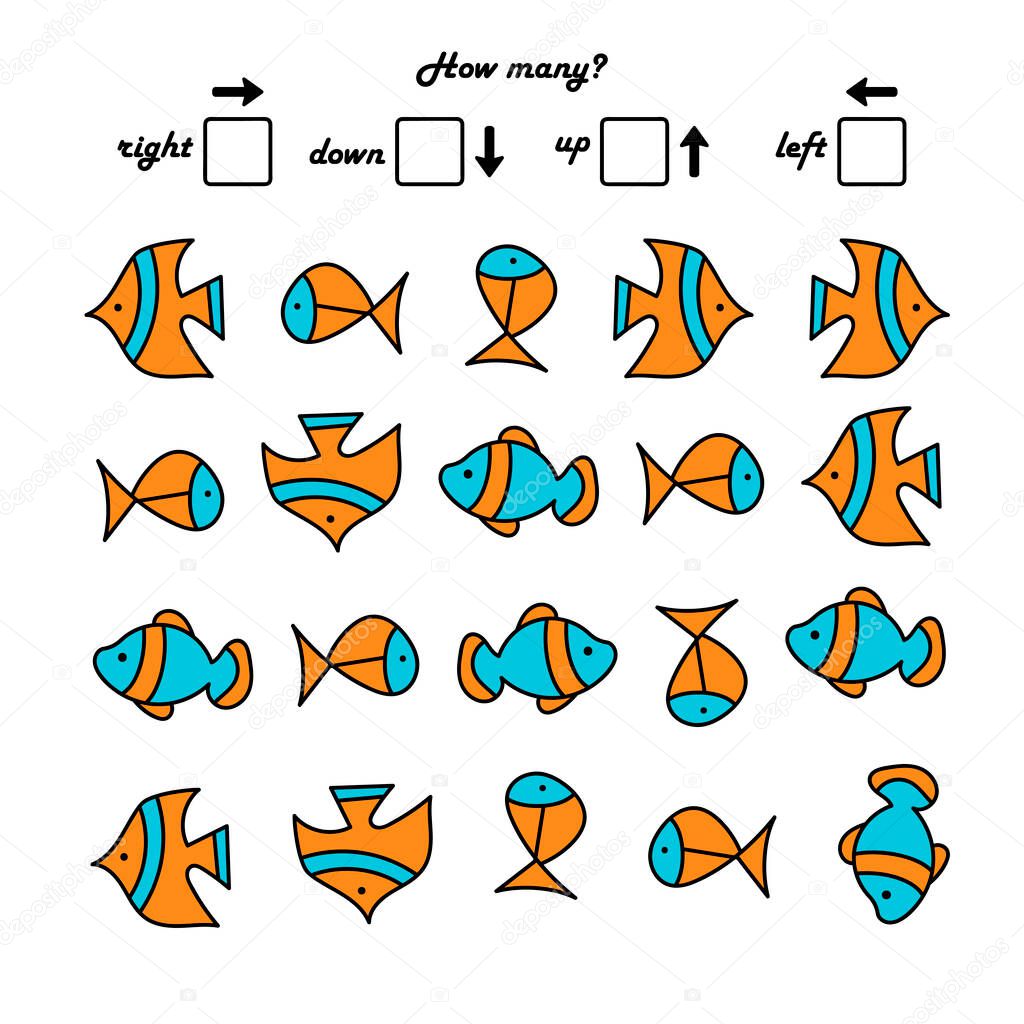 Un juego para ni os en edad preescolar. Cuente cu ntos peces nadan a la derecha y cu ntos a la ...
