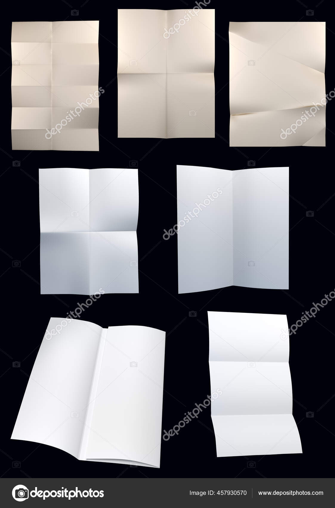 Sheet Paper Folded Set Black Background Stock Photo by ©gl0ck 457930570