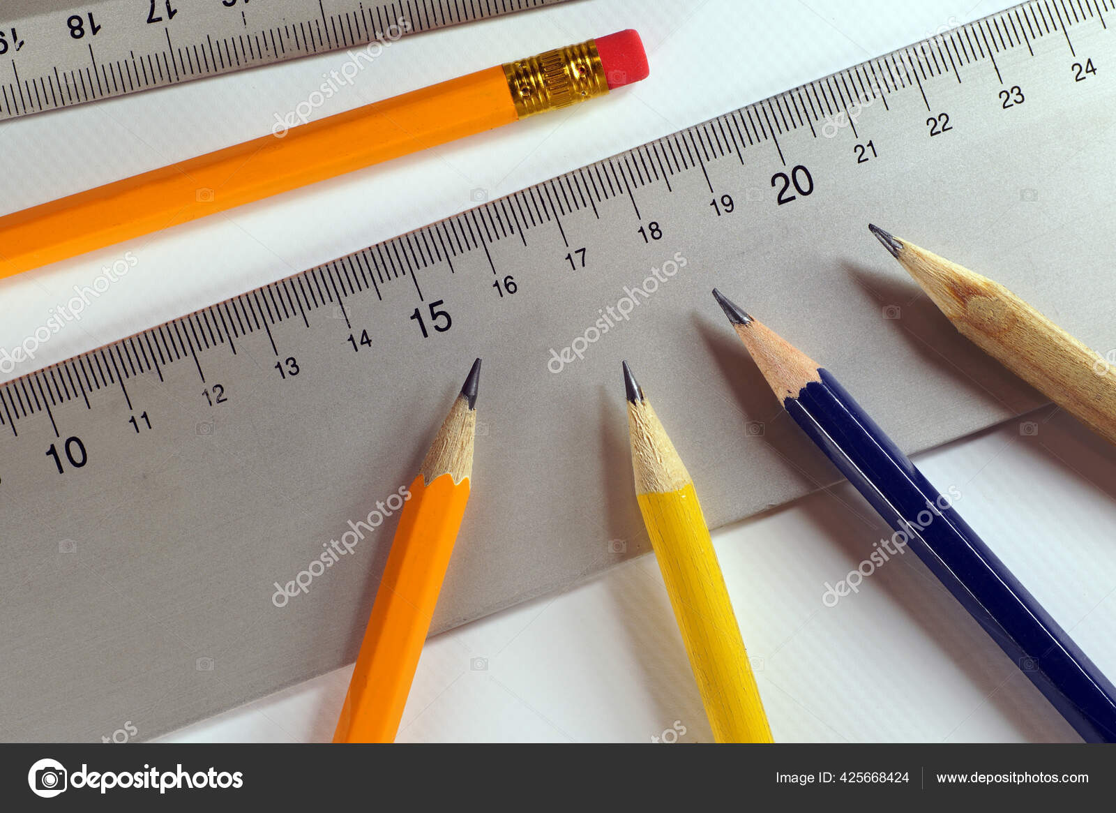 Sharpened Pencils Prepared Rulers Drawing Preparation Work — Stock ...