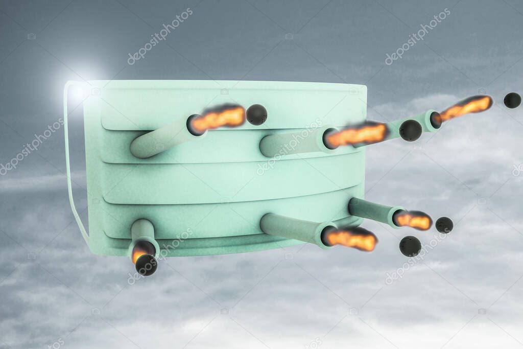 Mascarilla facial con cañones disparando balas de cañón para protegerse ...