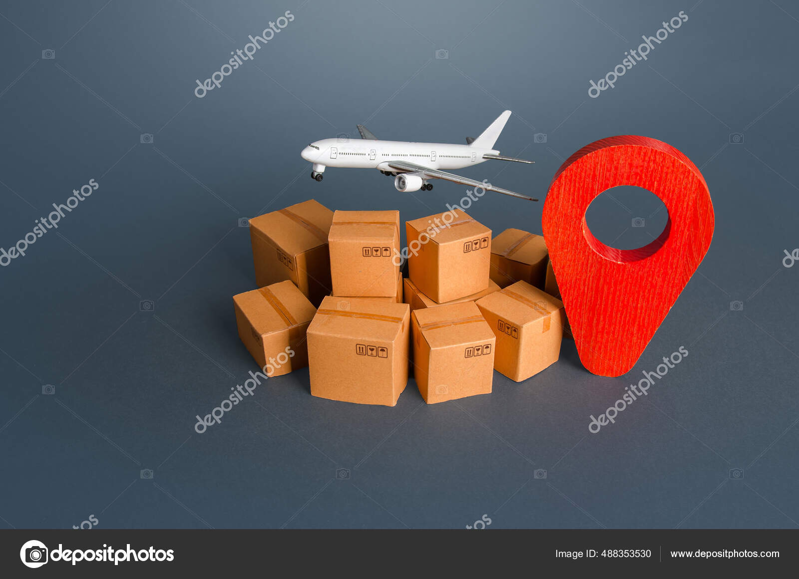Cargo Plane Boxes Red Pin Geolocation Symbol Services Express Delivery ...