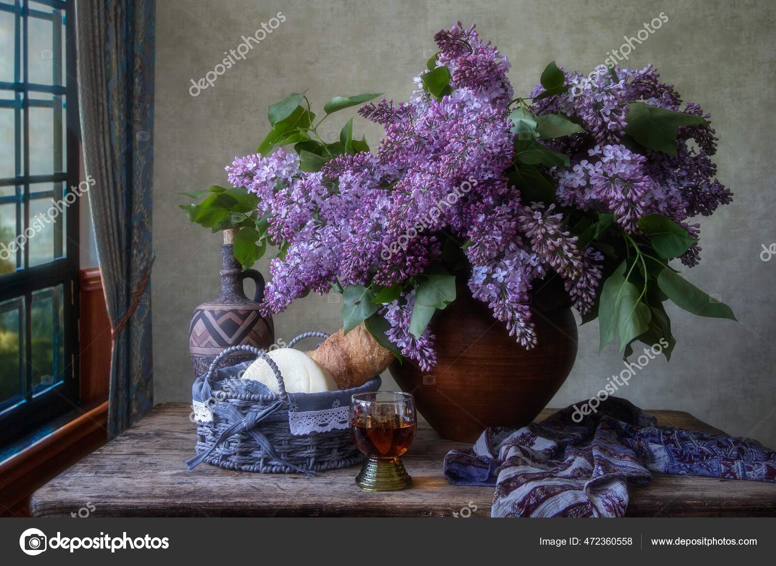 Spring Still Life Lilac Setting Table — Stock Photo © daykiney #472360558