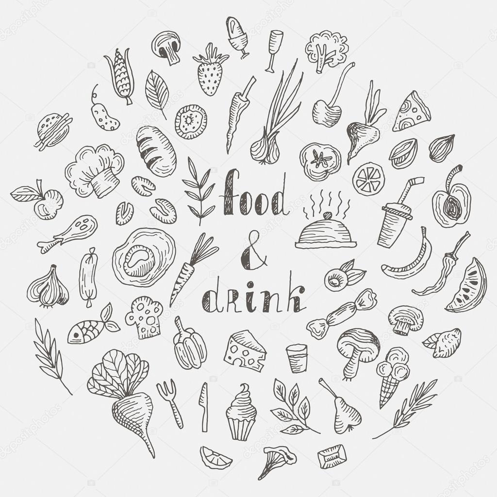 Food and drink doodle set Stock Vector by ©piyacler 65149339