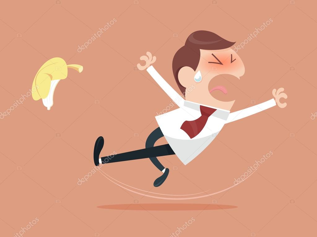 Businessman Slipping And Falling From A Banana Peel Stock Vector Image