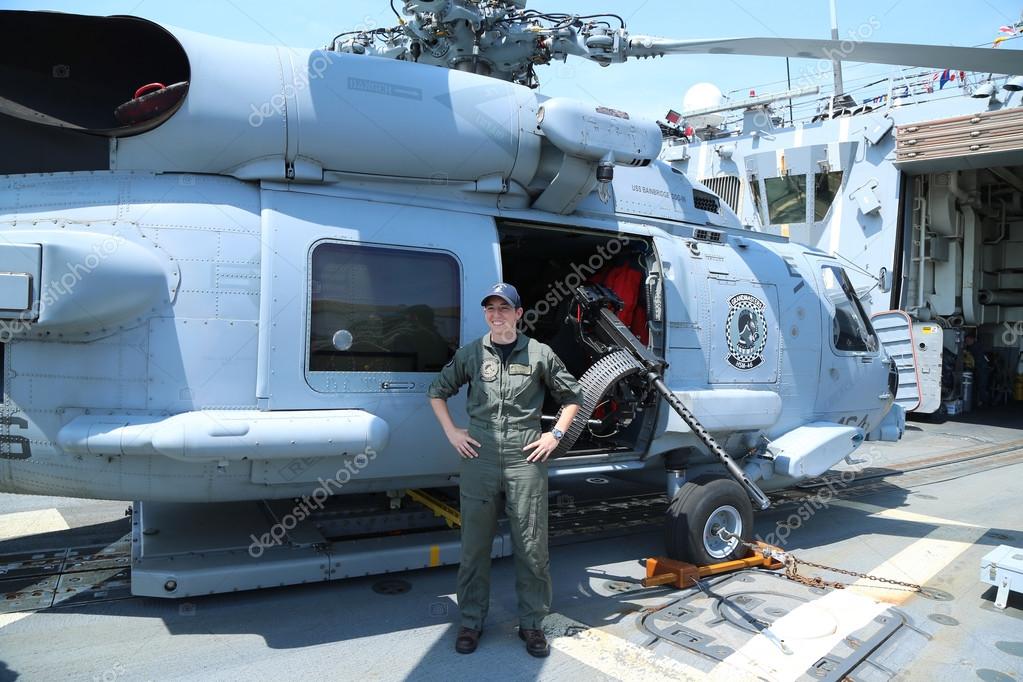 Navy helicopter pilot in the front of Sikorsky MH-60R Seahawk – Stock ...