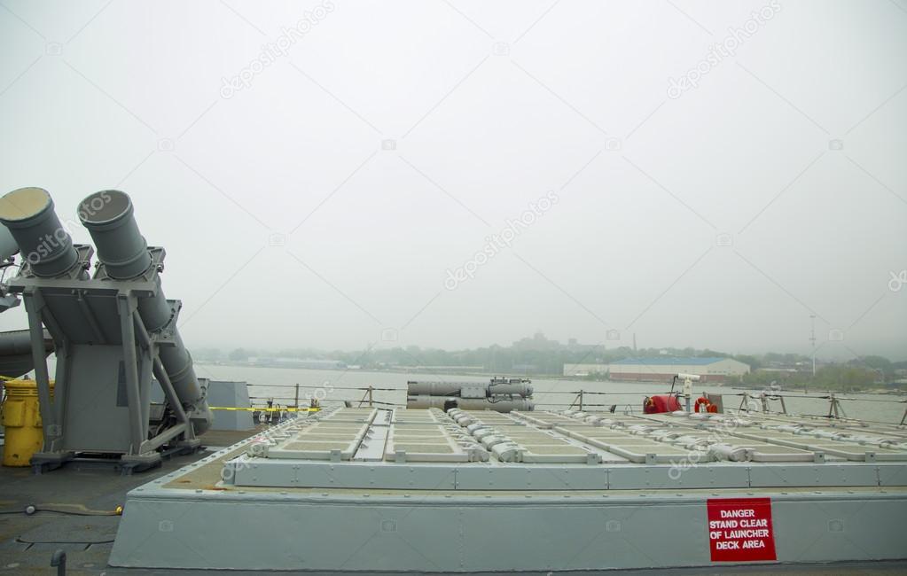 Harpoon cruise missile launchers and 90-cell Vertical Launching System ...