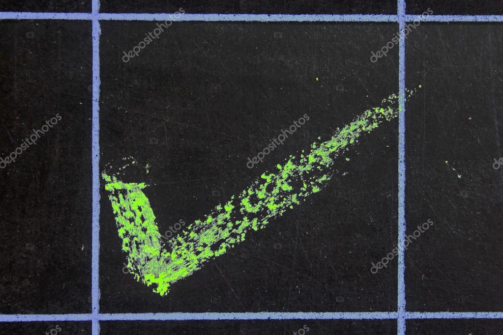 Right marks symbols handwritten on black chalkboard — Stock Photo ...