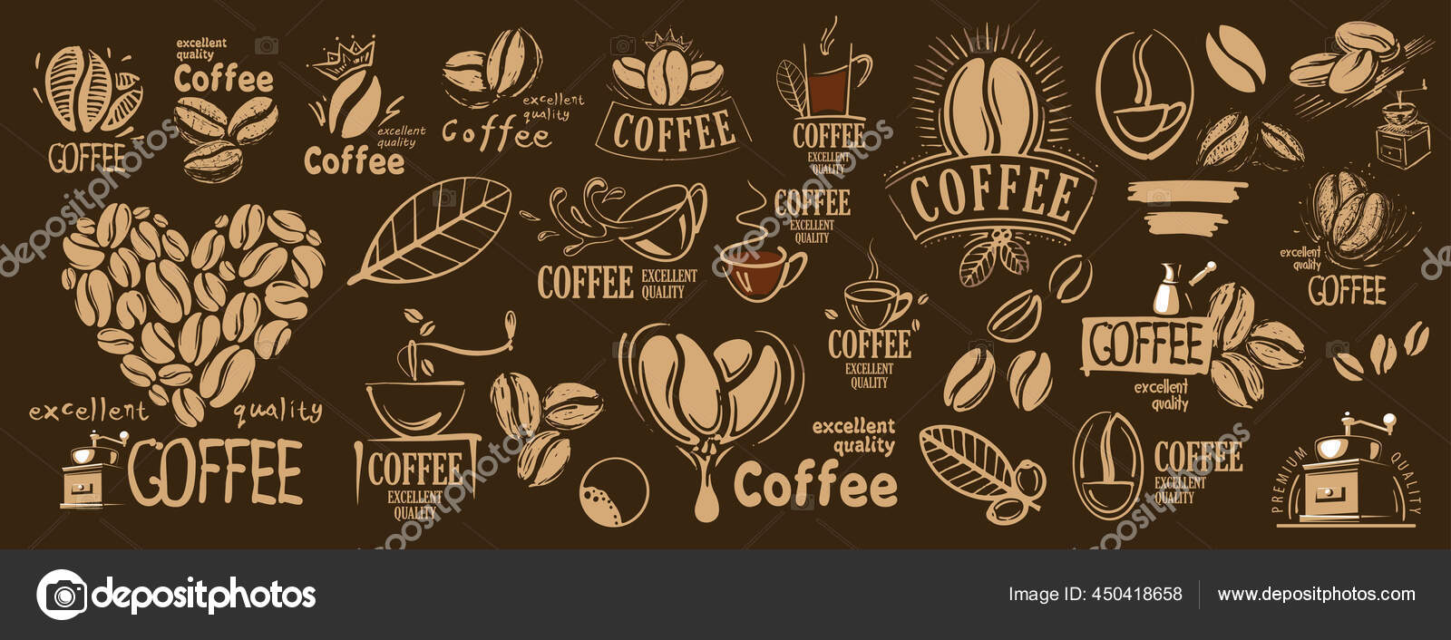 Large vector set of drawn logos and coffee elements Stock Vector Image by ©artbutenkov #450418658