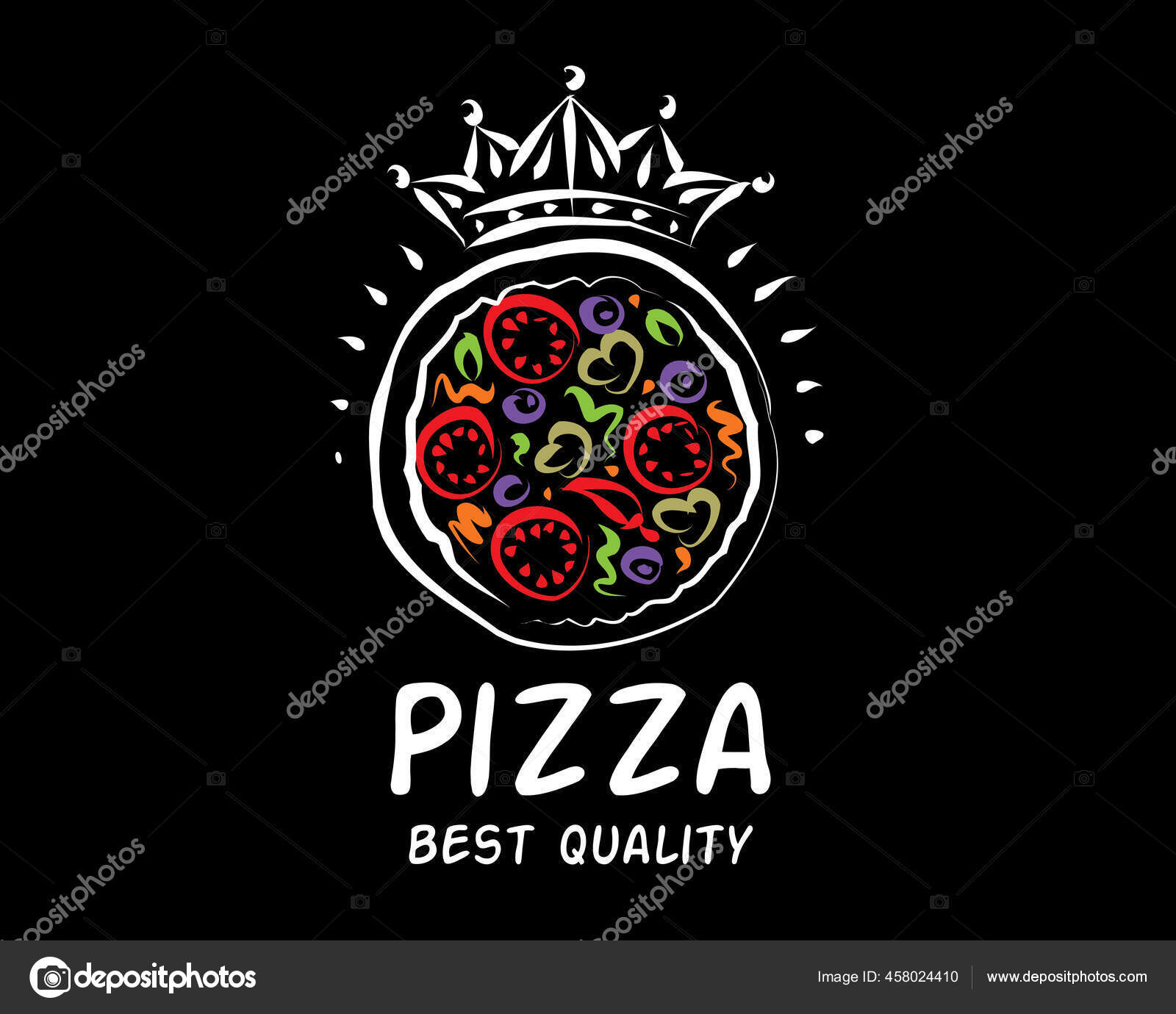 Hand drawn vector pizza logo on black background Stock Vector Image by ...