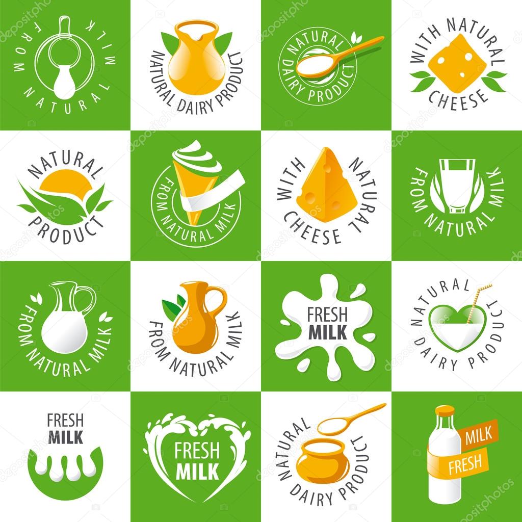 gran conjunto de logotipos vectoriales productos lácteos 2024