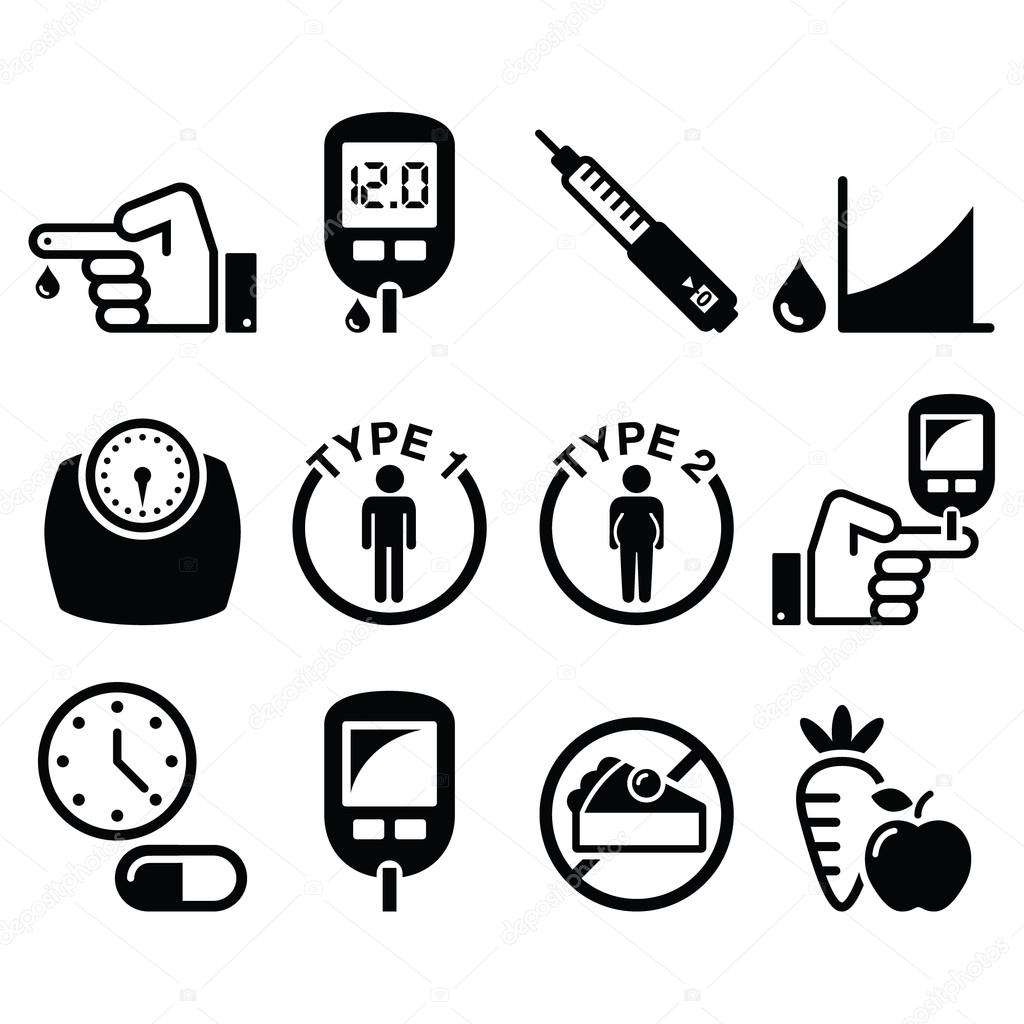 Diabetes disease, health icons set — Stock Vector © RedKoala #115109322