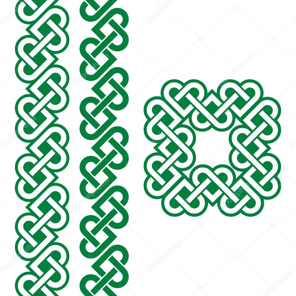 Celtic green Irish knots, braids and patterns Stock Vector Image by ...