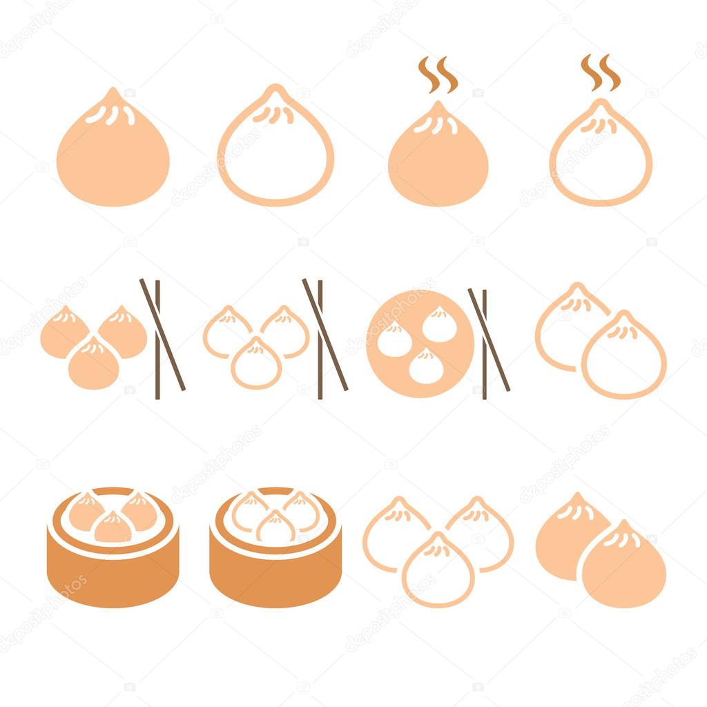 Albóndigas Chinas Comida Asiática Dim Sum Vector Iconos Conjunto 2024