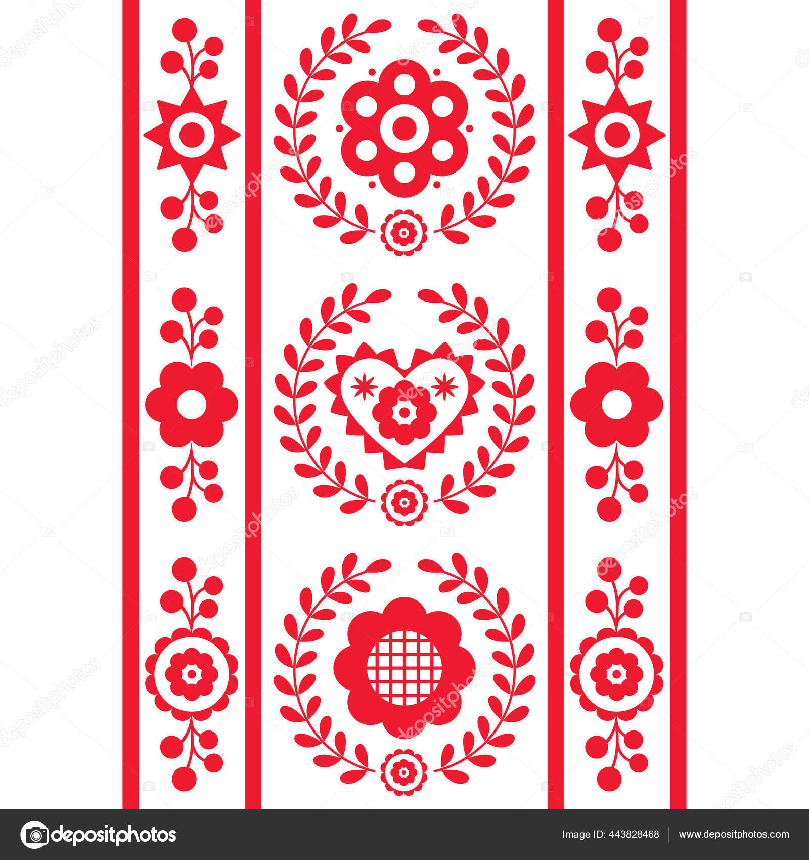 Polish Folk Art Vector Seamless Long Horizontal Embroidery Pattern ...