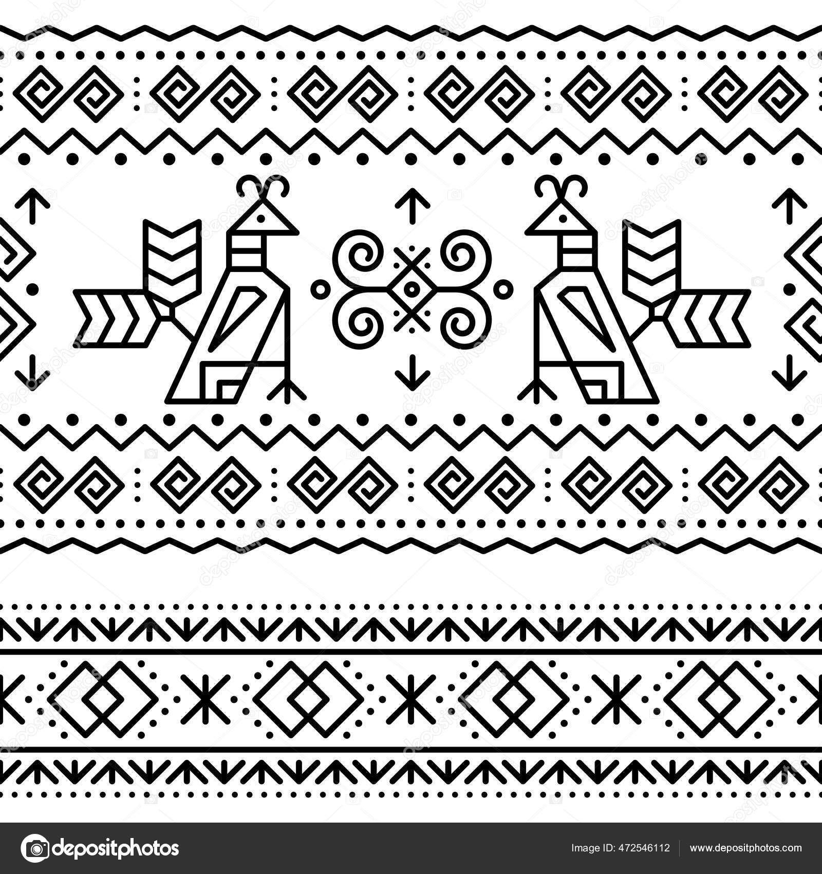 Slovak Tribal Folk Art Vector Seamless Geometric Two Black Patterns ...