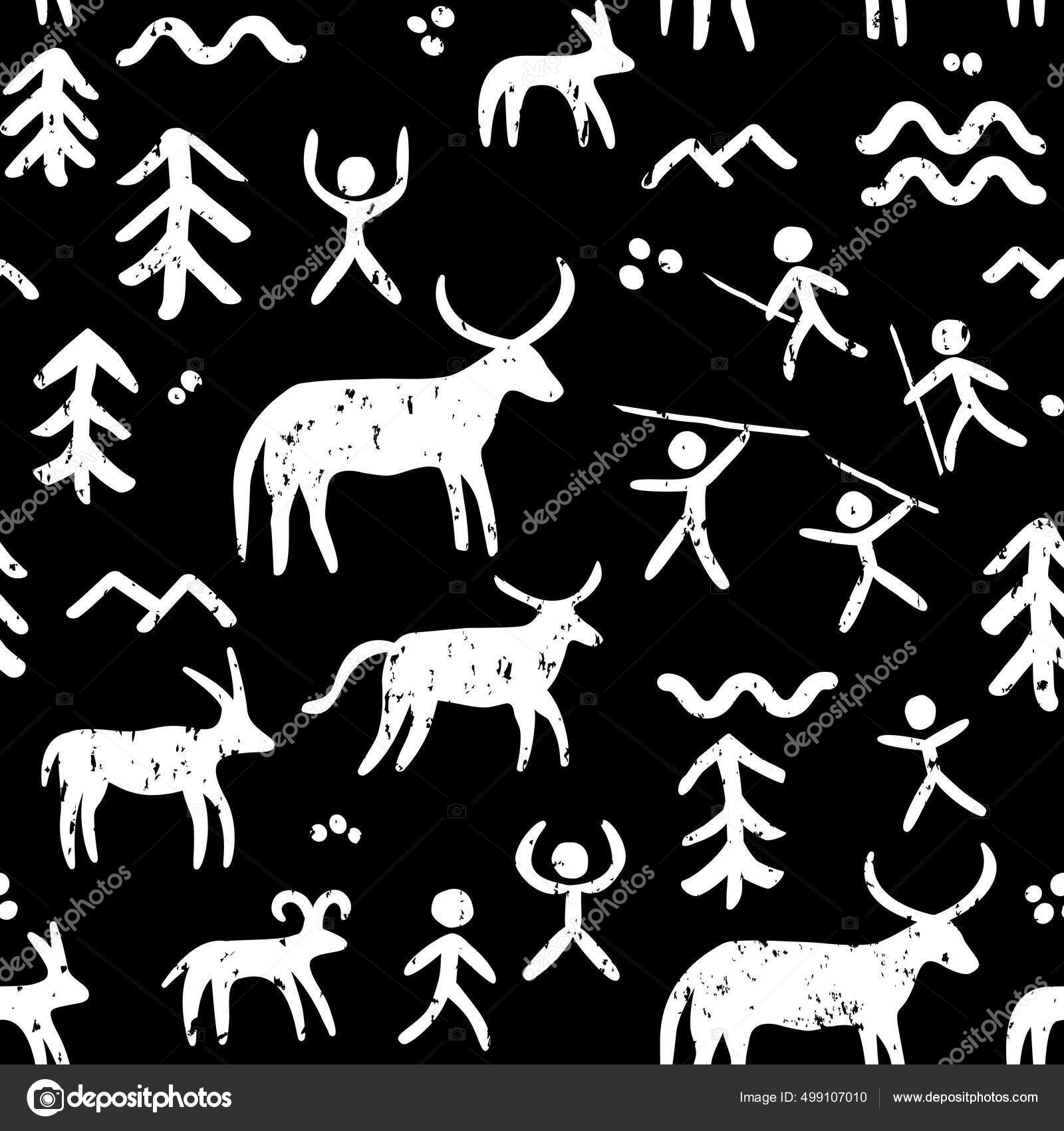 Cave Paintings Vector Seamless Pattern Repetitive Background Inspired ...