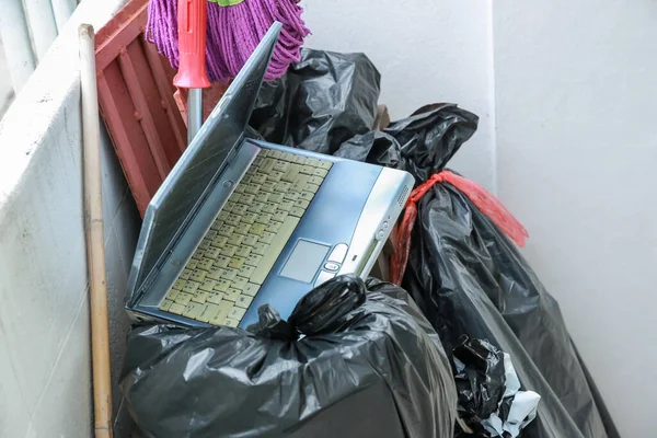 Old hardware put into container. Damaged Hardware Equipment In Dustbin ...