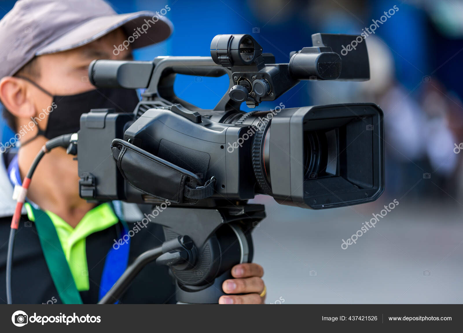 Video Camera Operator Working His Equipment Video Cinema Production ...