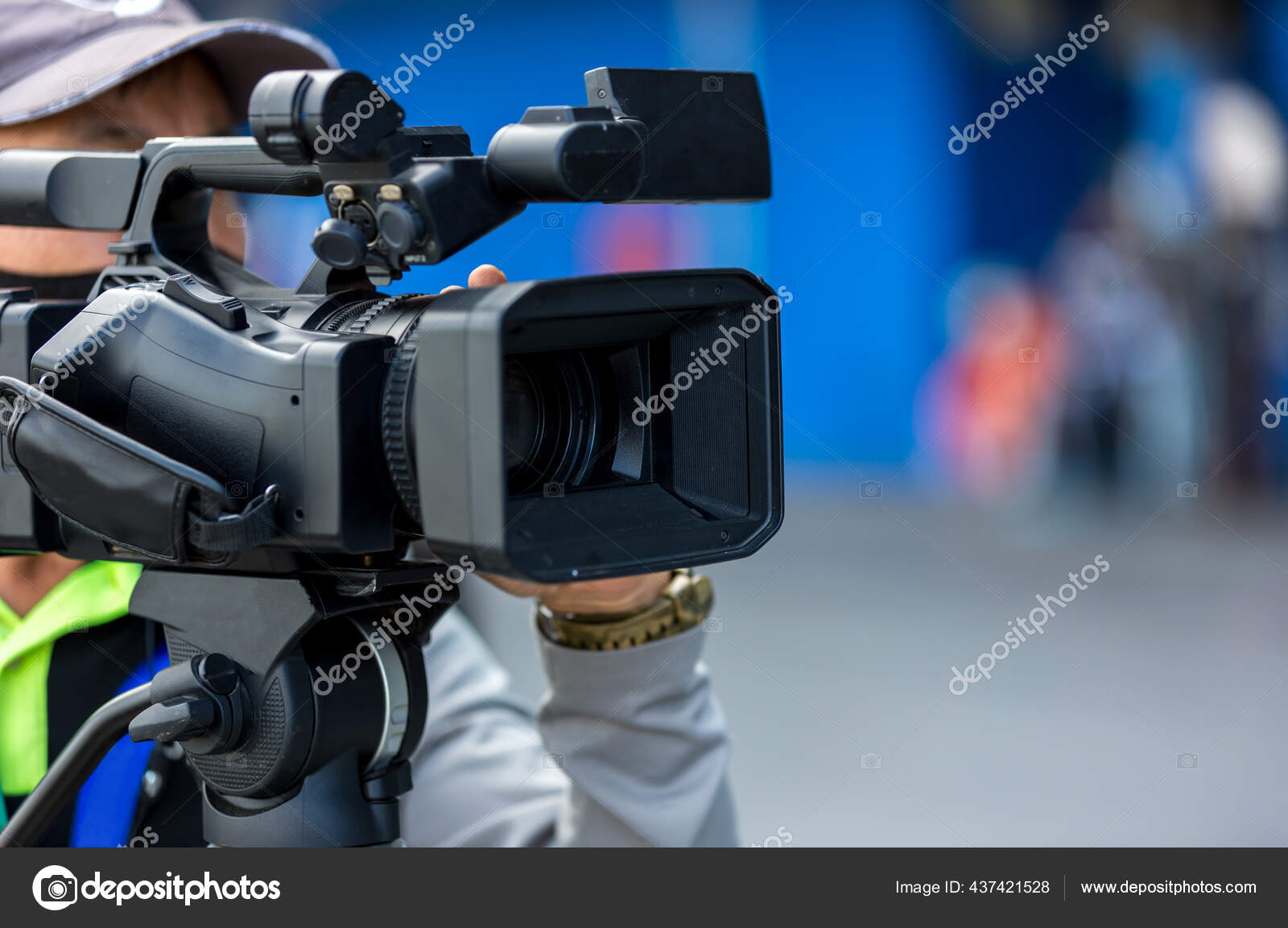 Video Camera Operator Working His Equipment Video Cinema Production ...