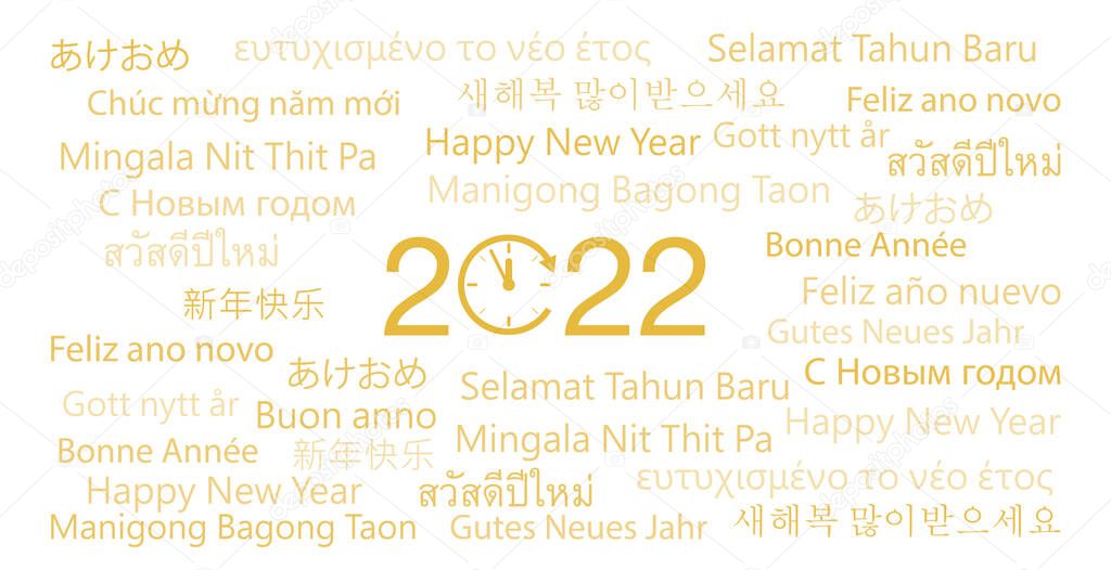 Feliz Año Nuevo 2022 en diferentes idiomas concepto de tarjeta de ...