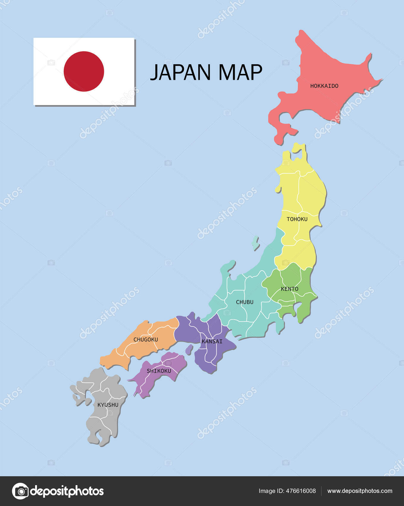 Japan Map Color Map Provinces Japan Japan Administrative Map Regions ...