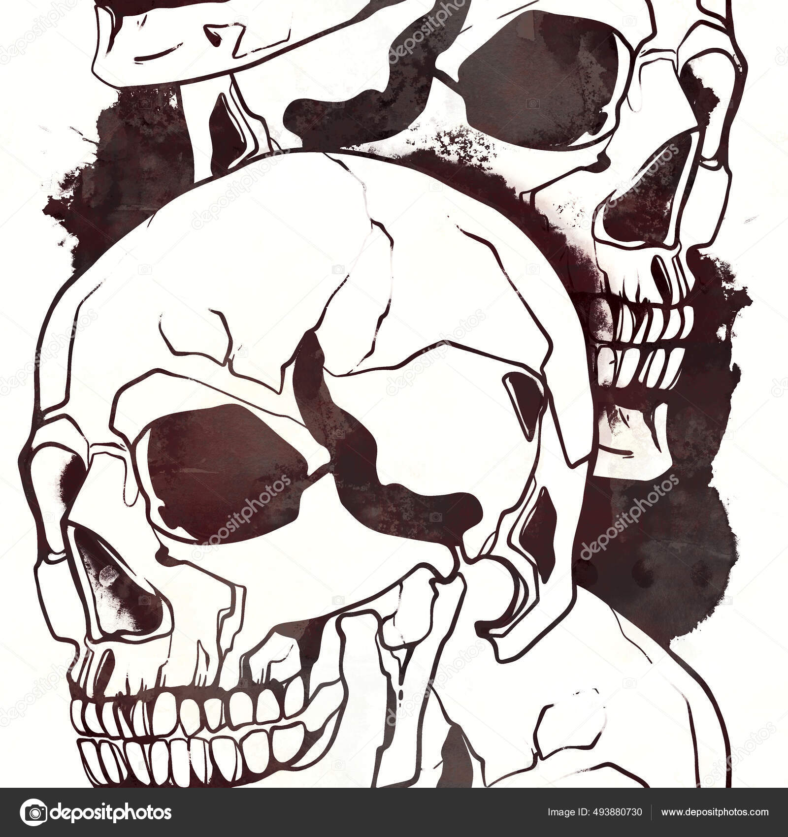 Skulls Jaws Halloween Seamless Pattern Digital Picture Watercolour ...