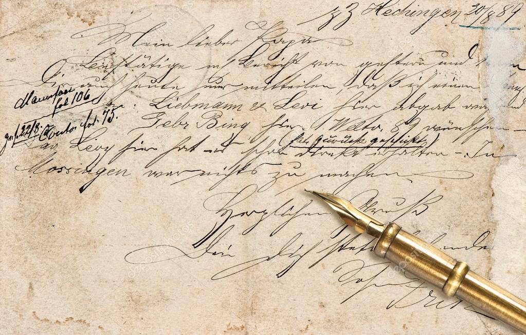 Carta antigua con texto caligráfico manuscrito y tinta vintage pe ...