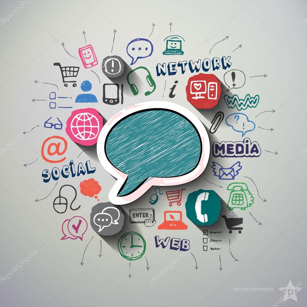 Social network collage with icons background Stock Vector Image by ...