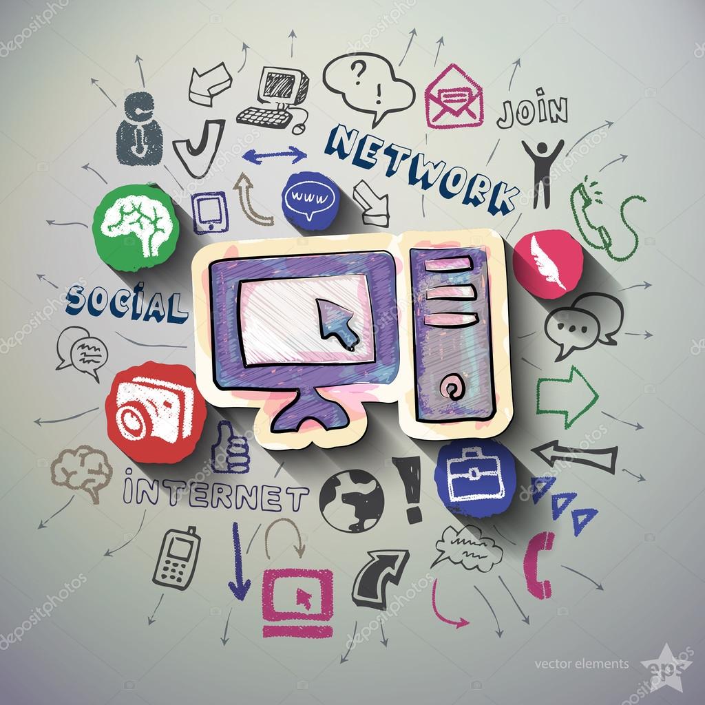 Social media collage with icons background Stock Vector Image by ...