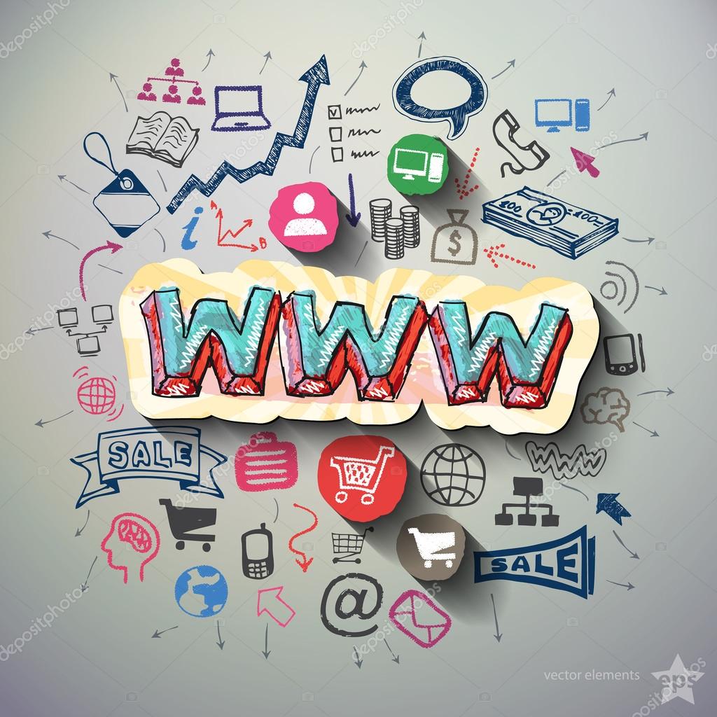 Internet marketing collage with icons background — Stock Vector ...